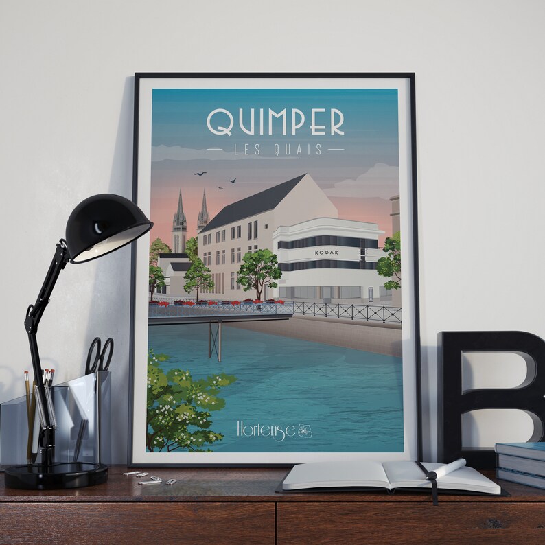 Poster Quimper the Quays Brittany A2 // Illustration Decoration Wall ...