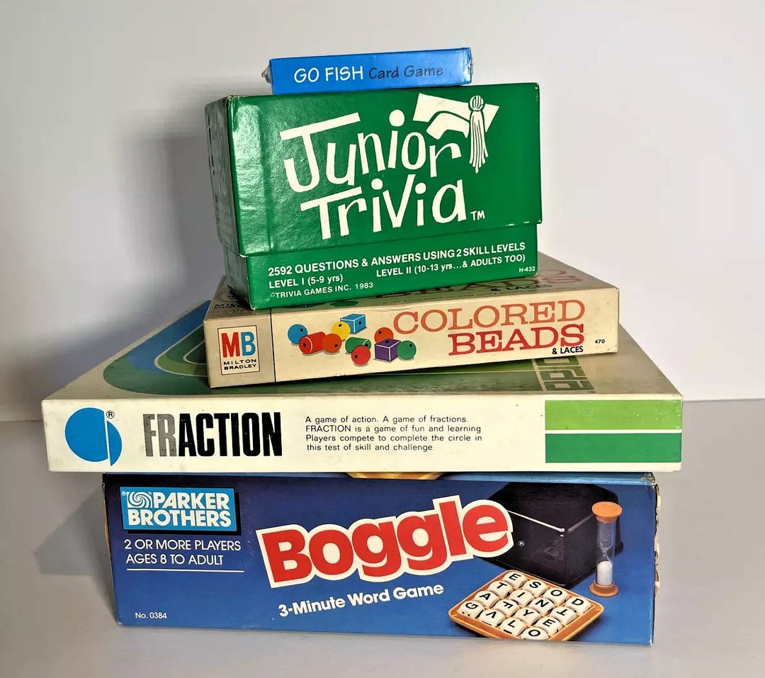 80's Games Bundle: Fraction, Junior Trivia, Boggle, & Go Fish - Etsy