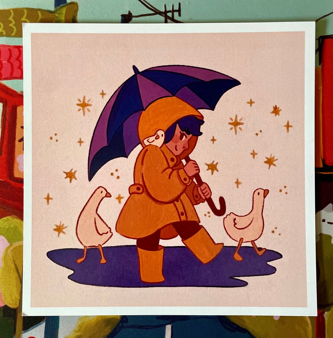 Rainy Day With Ducks Art Print Illustration Room Decor Spring Art ...