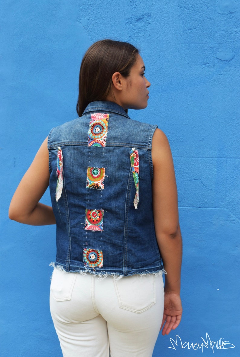 Patchwork Floral Denim Vest - Etsy