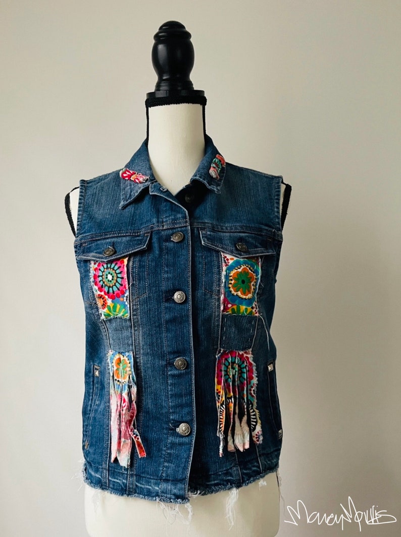 Patchwork Floral Denim Vest - Etsy
