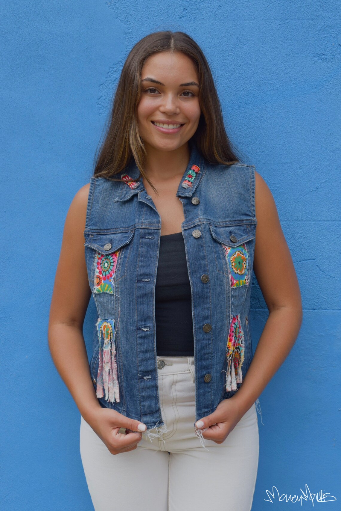 Patchwork Floral Denim Vest - Etsy