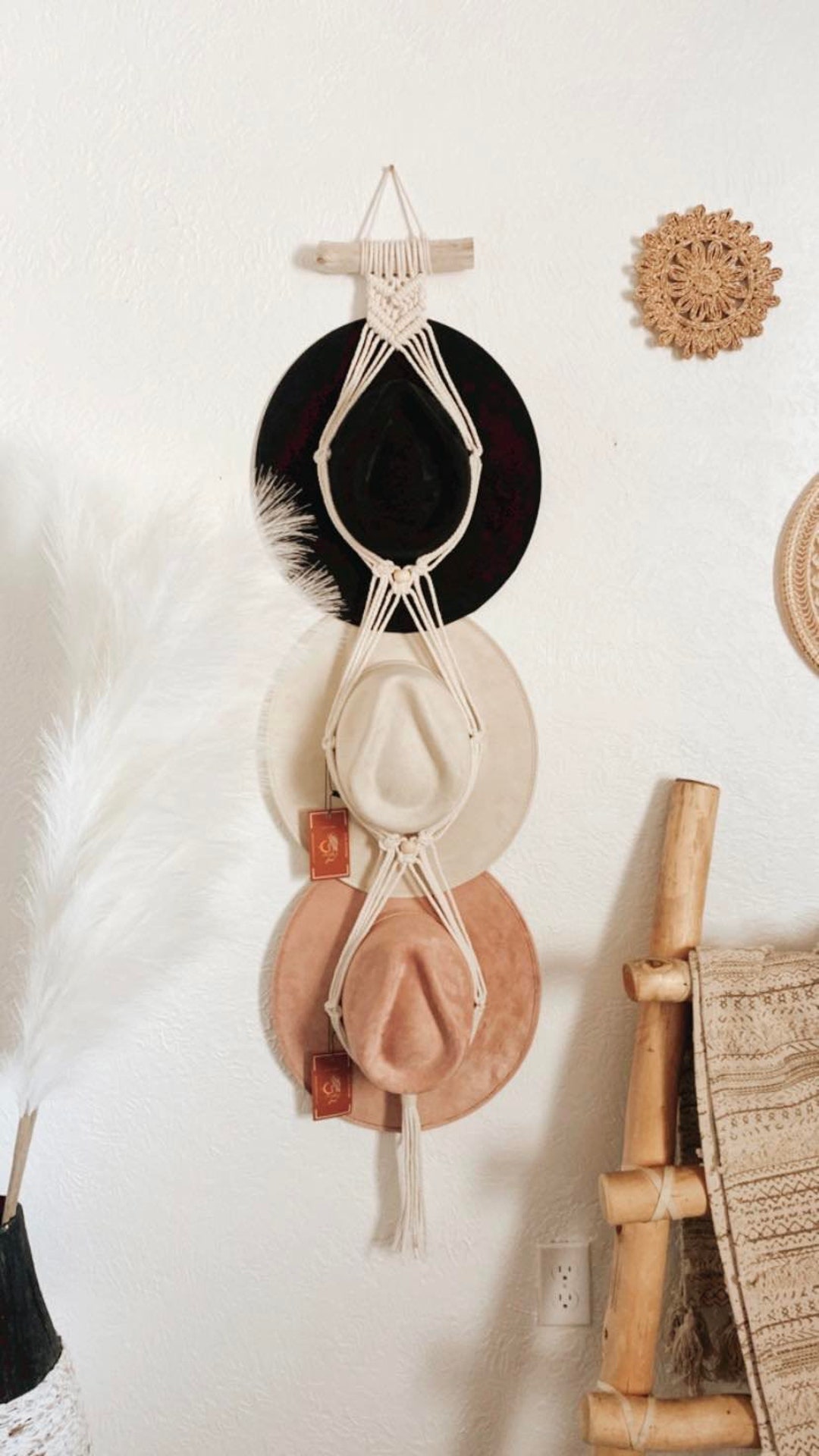 Hat Hanger Macrame,macrame Hat Holder,farmhouse Hat Hanger,fedora Hat ...