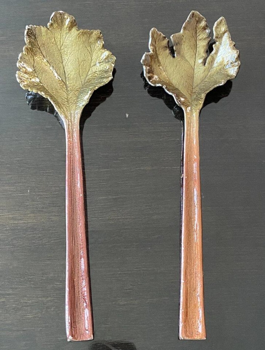Michael Aram Rhubarb Salad Servers: Botanical Cast Metal Spoon & Fork ...