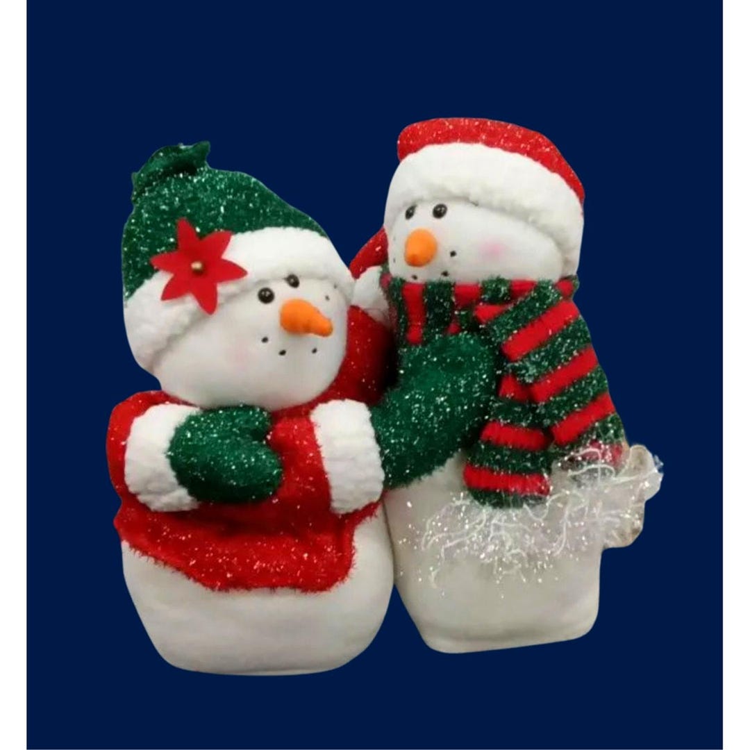Vintage Christmas Snowman Couple Plush Décor 9 Inches – Set of 2 ...
