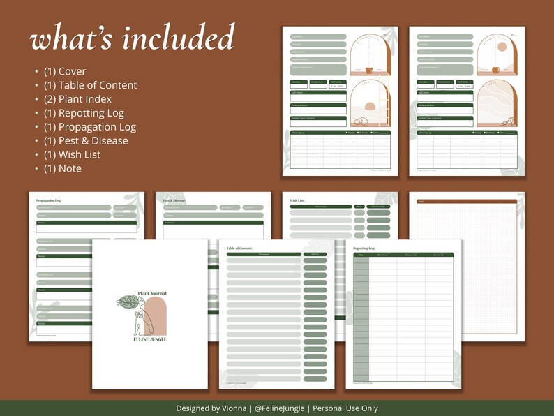 Printable Plant Journal | Letter Paper Size | Feline Jungle House Plant ...