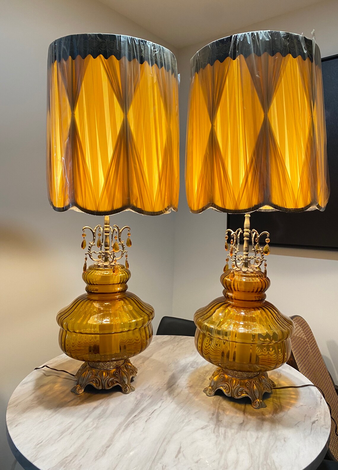 Vintage Hollywood Regency Glass Blown Lamps Large Retro | Etsy