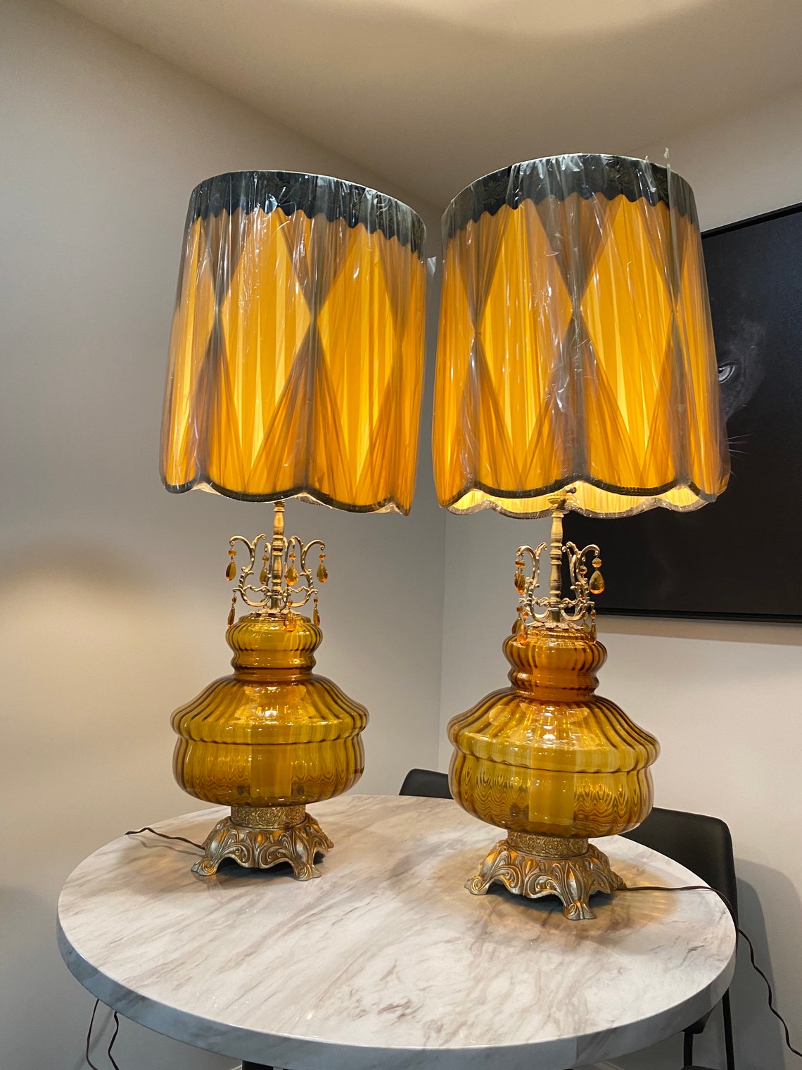 Vintage Hollywood Regency Glass Blown Lamps Large Retro | Etsy