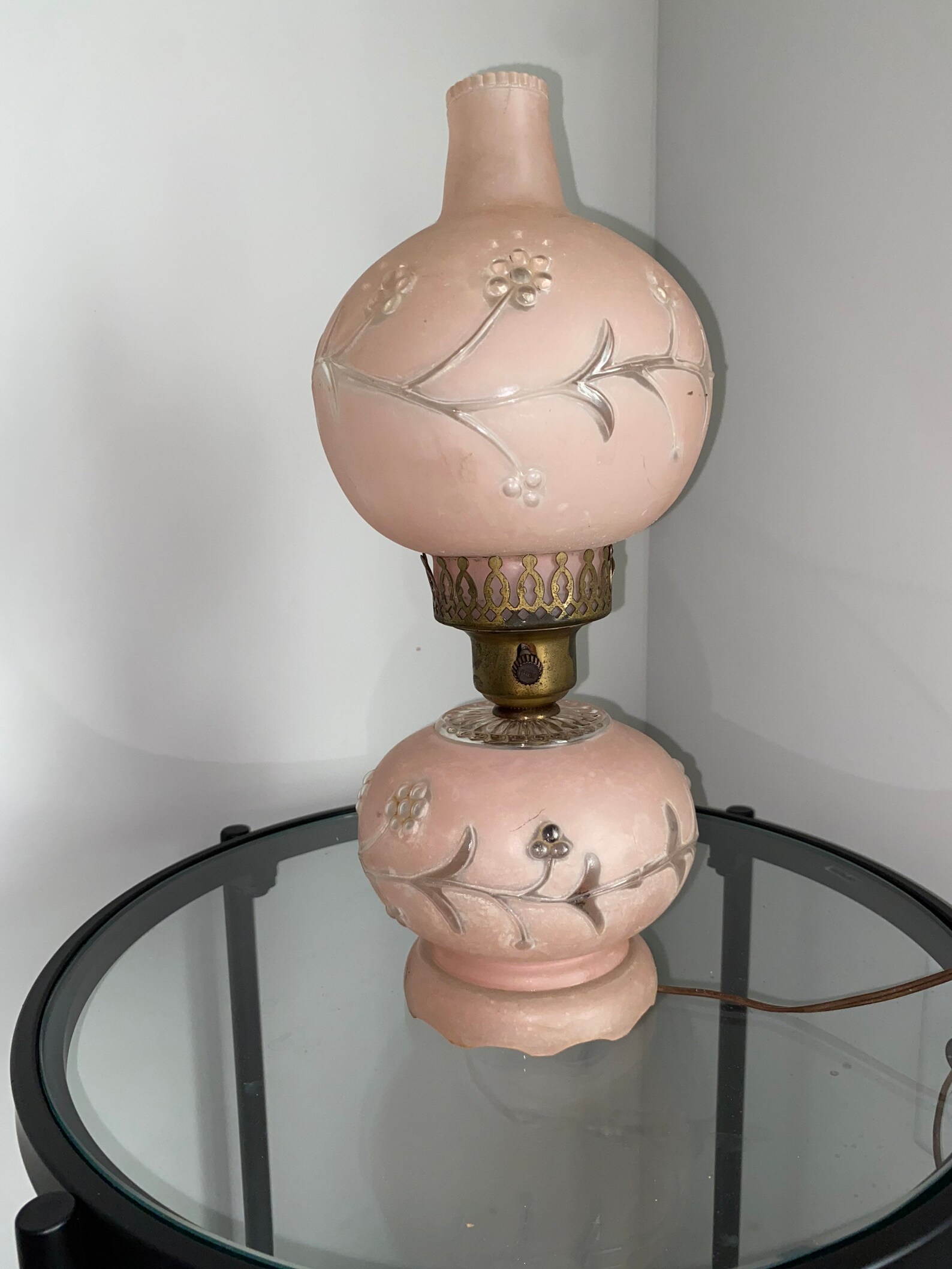 Antique Gone With Wind Lamp Pink Frosted Blown Glass - Etsy