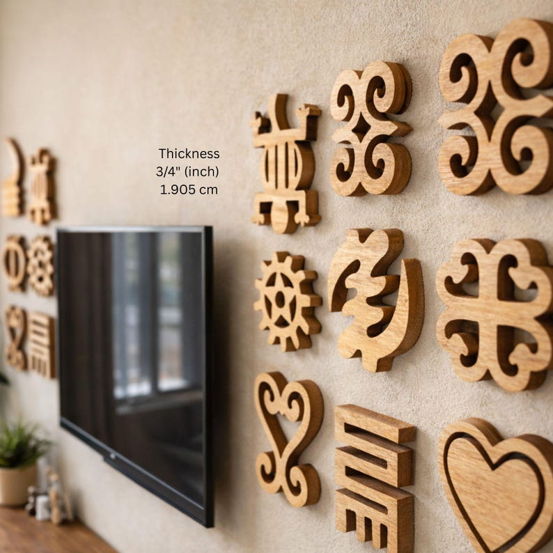 Adinkra Symbol Wooden Wall Art Set | Afrocentric Decor - Etsy
