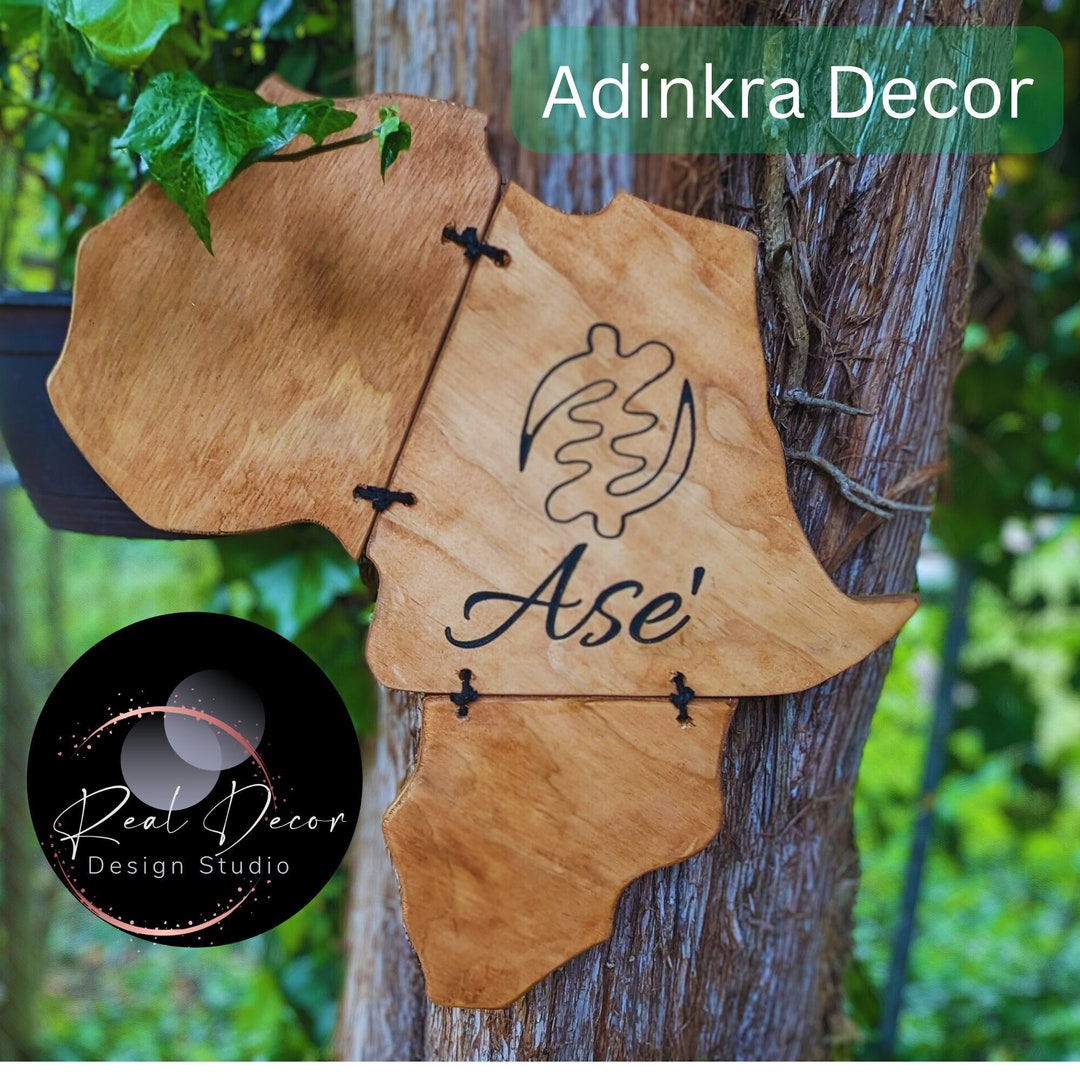Rustic Gye Nyame + Ase Adinkra Africa Wooden Wall Art - 3 Piece ...