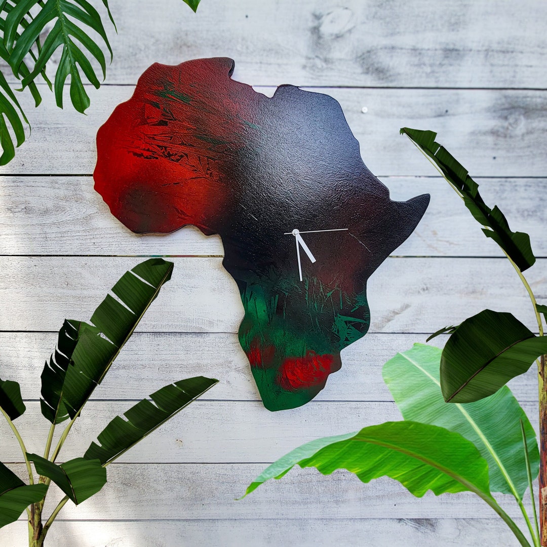 24 Africa Wall Clock, Wooden African Wall Art Red, Black, and Green ...