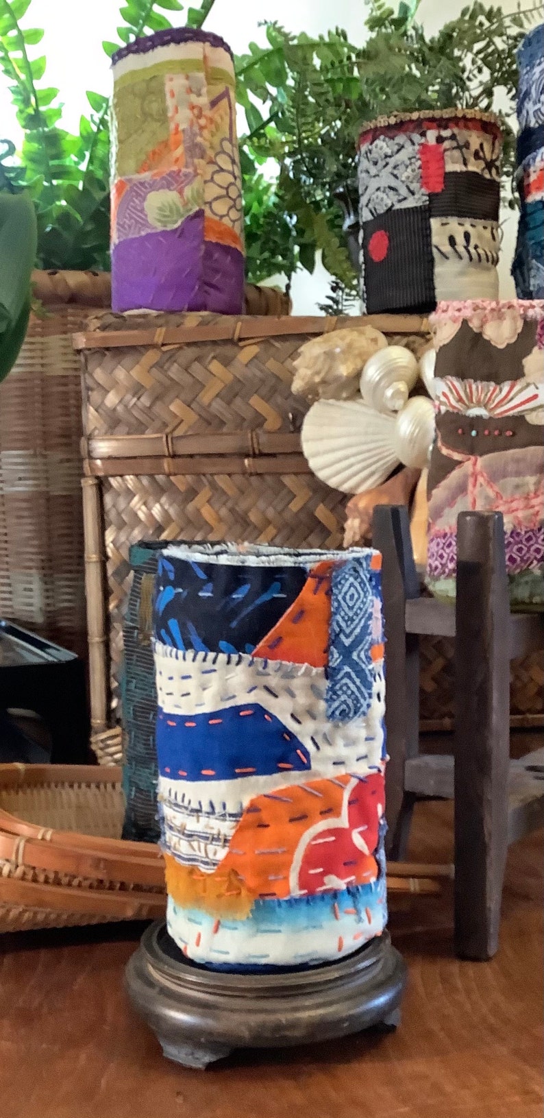 Slow Stitch Antique Japanese Fabric Vessel Blue and White - Etsy