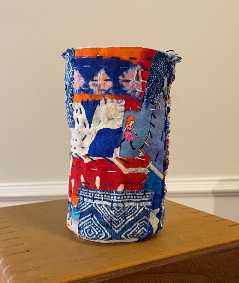 Slow Stitch Antique Japanese Fabric Vessel Blue and White - Etsy