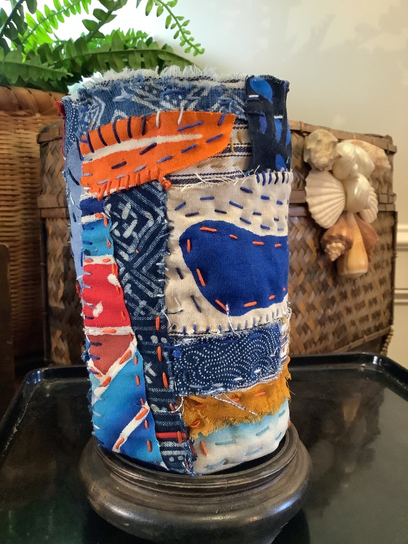 Slow Stitch Antique Japanese Fabric Vessel Blue and White - Etsy