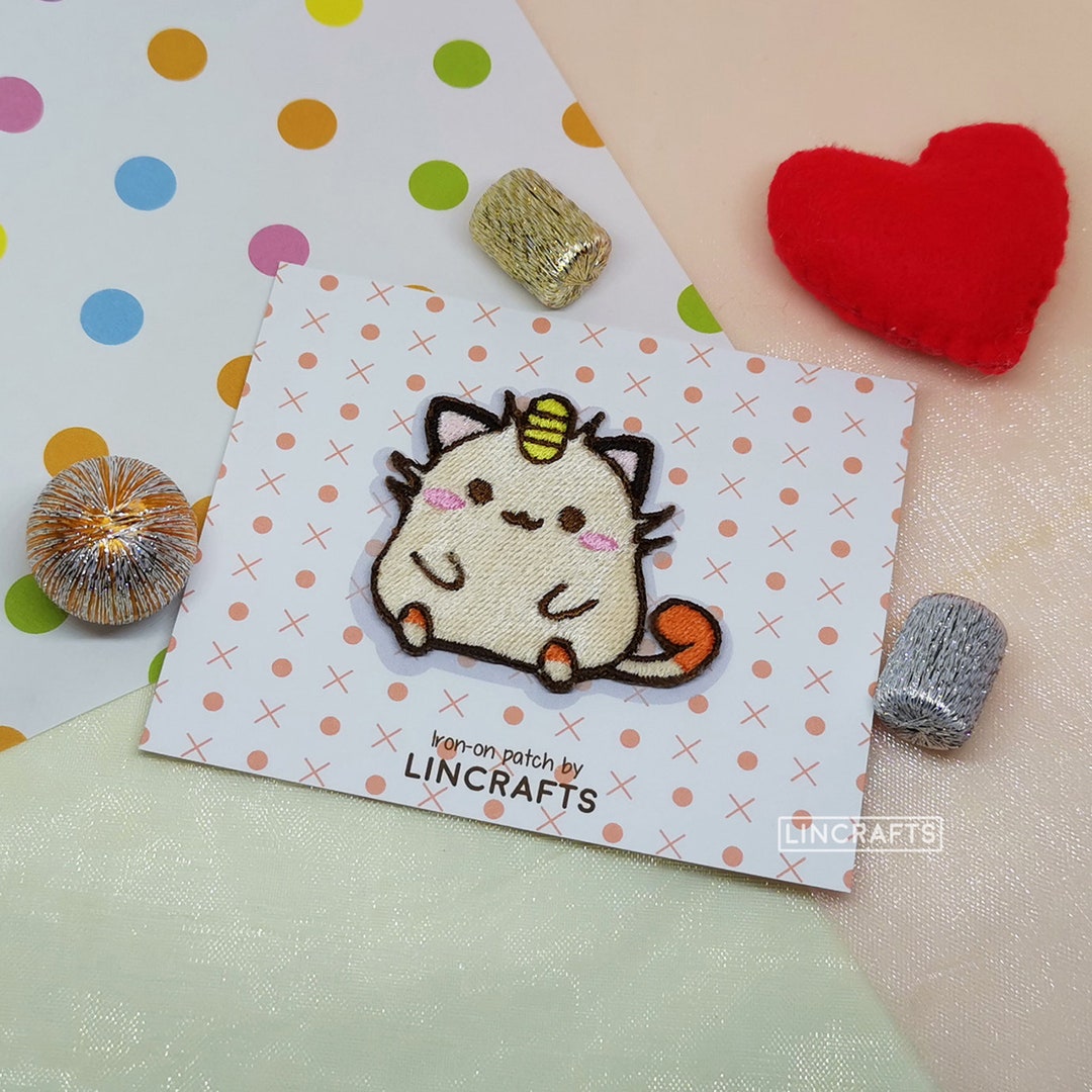 Pokemon Meowth: Iron-on Embroidered Patch, Pin & Keychain 52mm X 46mm ...