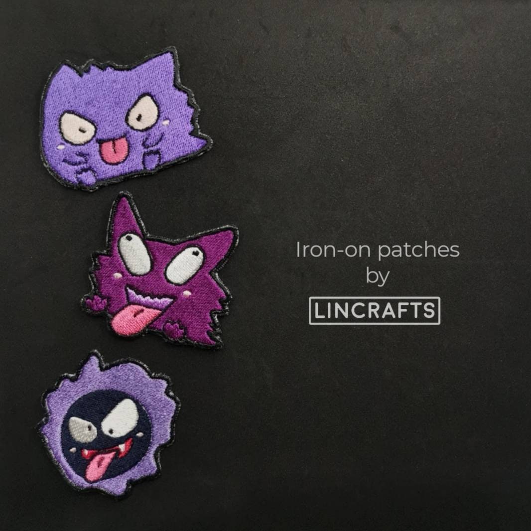 Pokemon Spooky Trio Bro gengar, Haunter & Gastly Iron-on Embroidered Patch 50mm/ PVC Sticker - Etsy