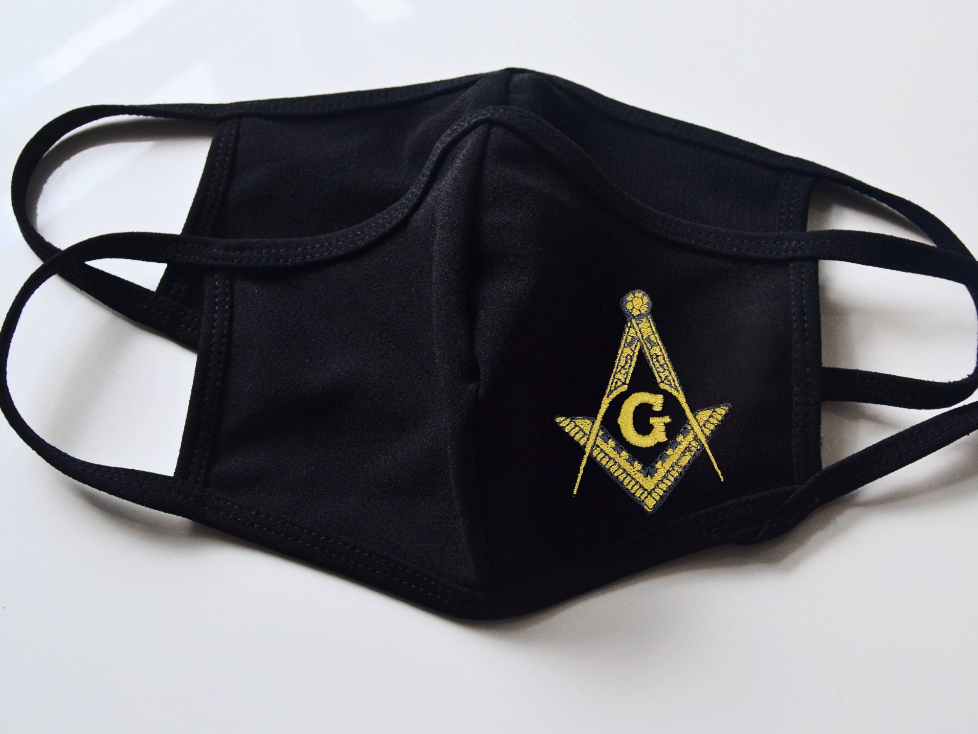 Masonic Square & Compass Face Mask / Black Face Mask / Embroidered Face Mask / Masonic Face Mask ...