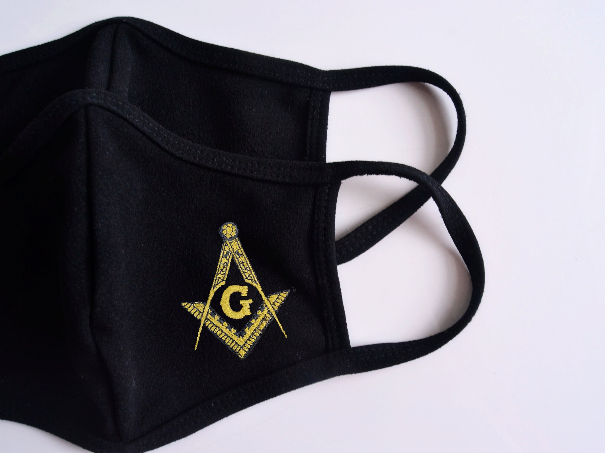 Masonic Square & Compass Face Mask / Black Face Mask / Embroidered Face Mask / Masonic Face Mask ...