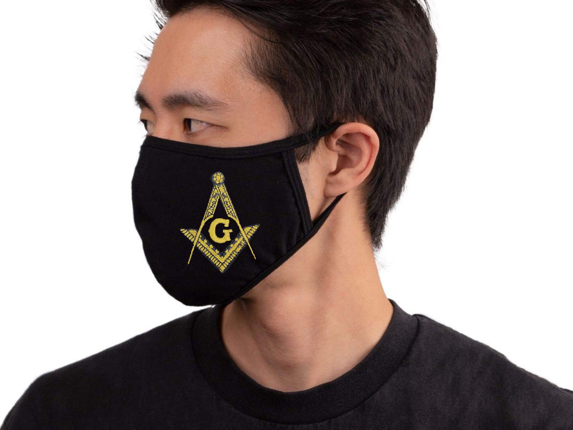 Masonic Square & Compass Face Mask / Black Face Mask / Embroidered Face Mask / Masonic Face Mask ...