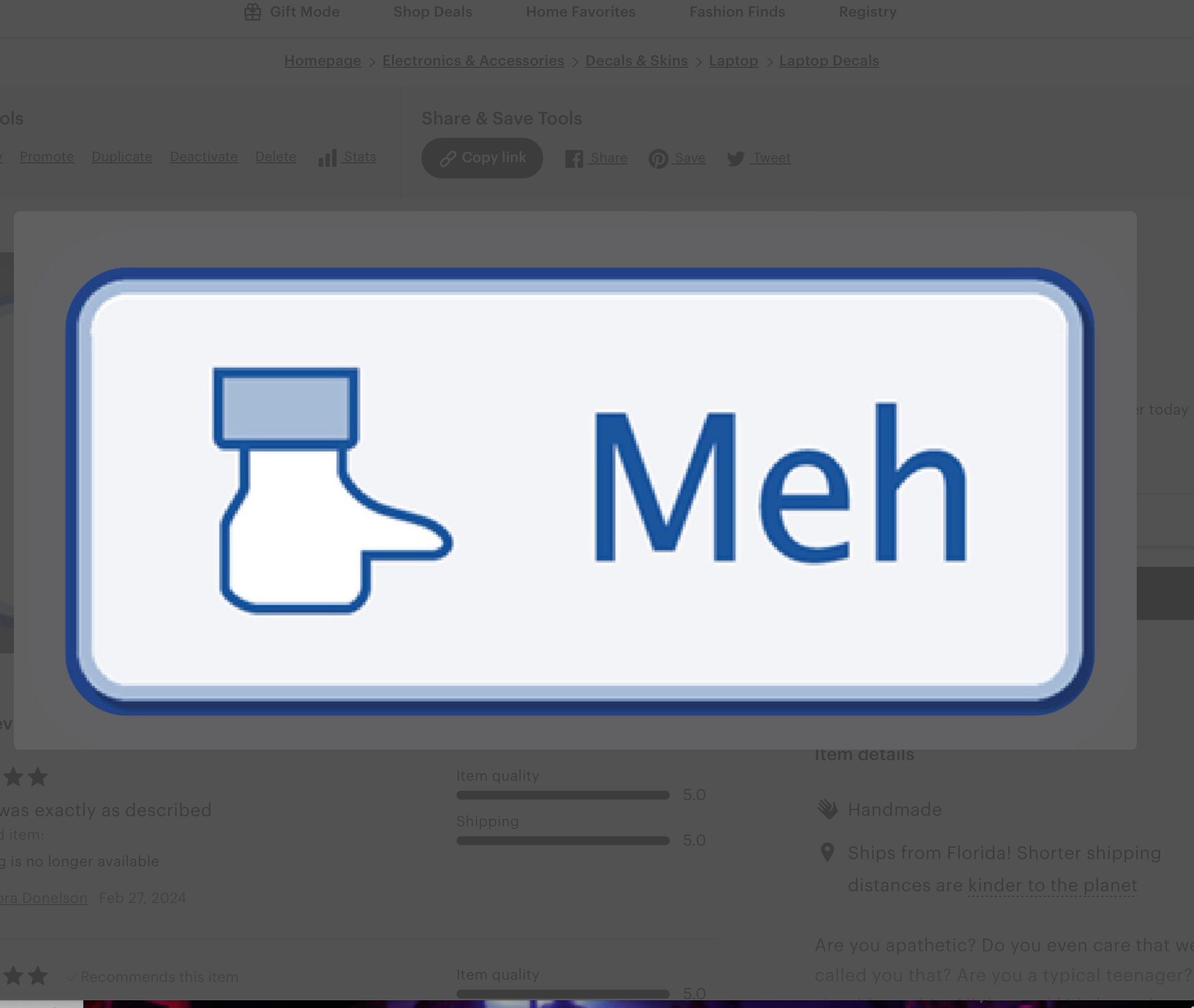 Meh Thumb Funny Sticker for Teen Apathy - Etsy