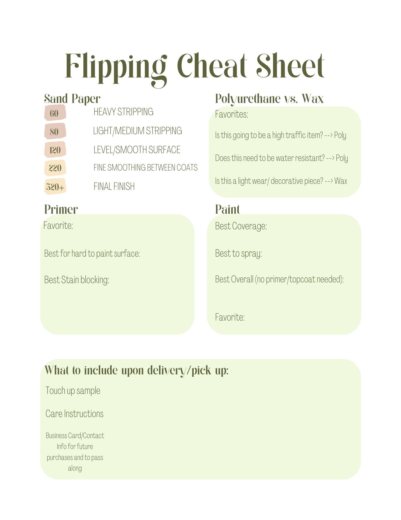 Printable Furniture Flip Log | Letter 8.5 X 11 Printable Digital ...