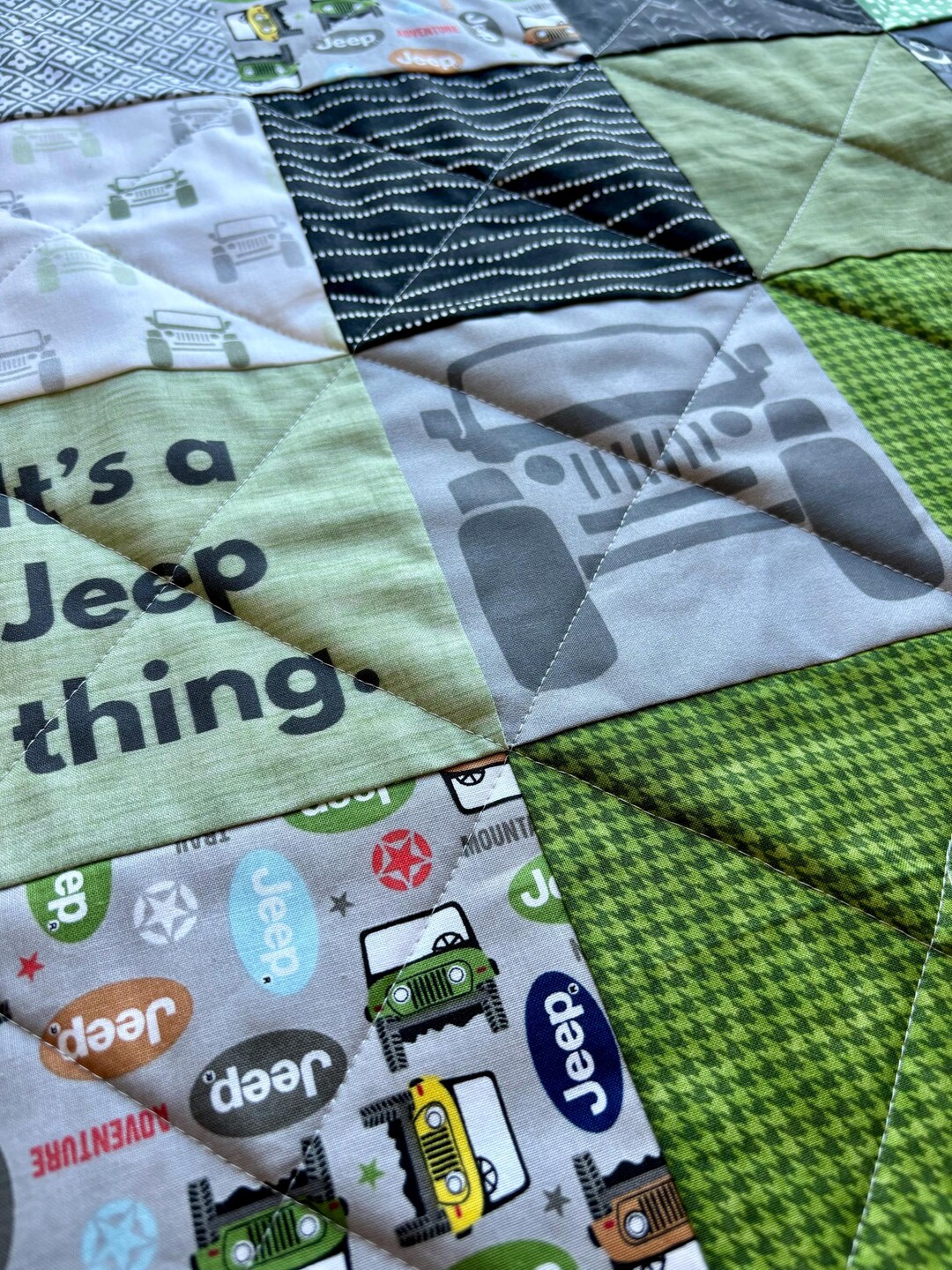 Jeep-themed Green Baby Quilt, 44x48 Inches - Etsy