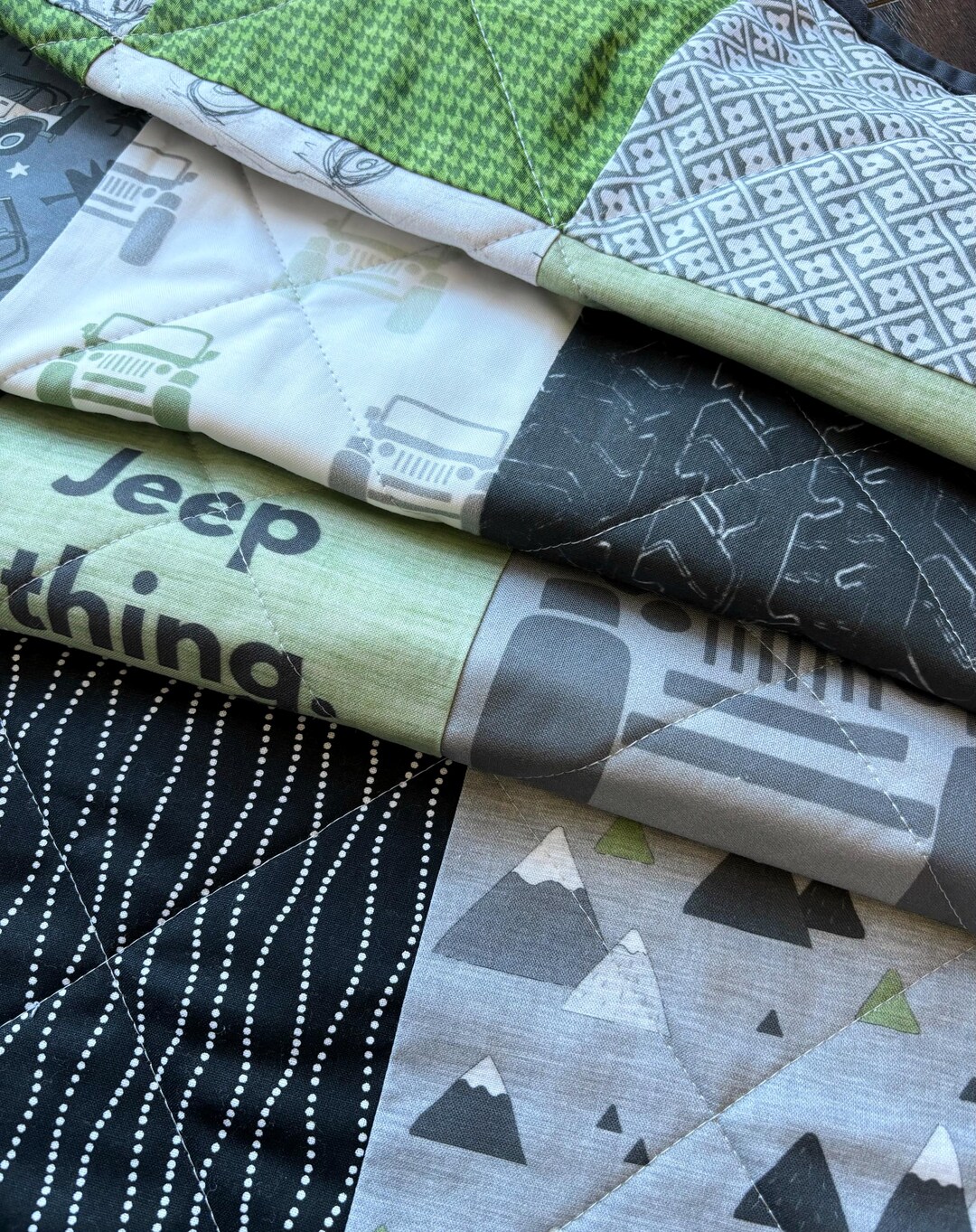 Jeep-themed Green Baby Quilt, 33x33 Inches - Etsy