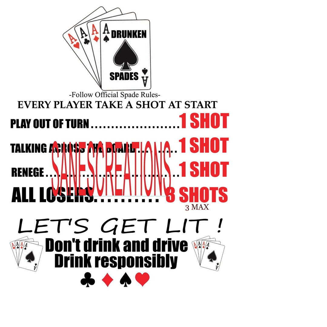 Drunk Spades Rules Card - Etsy