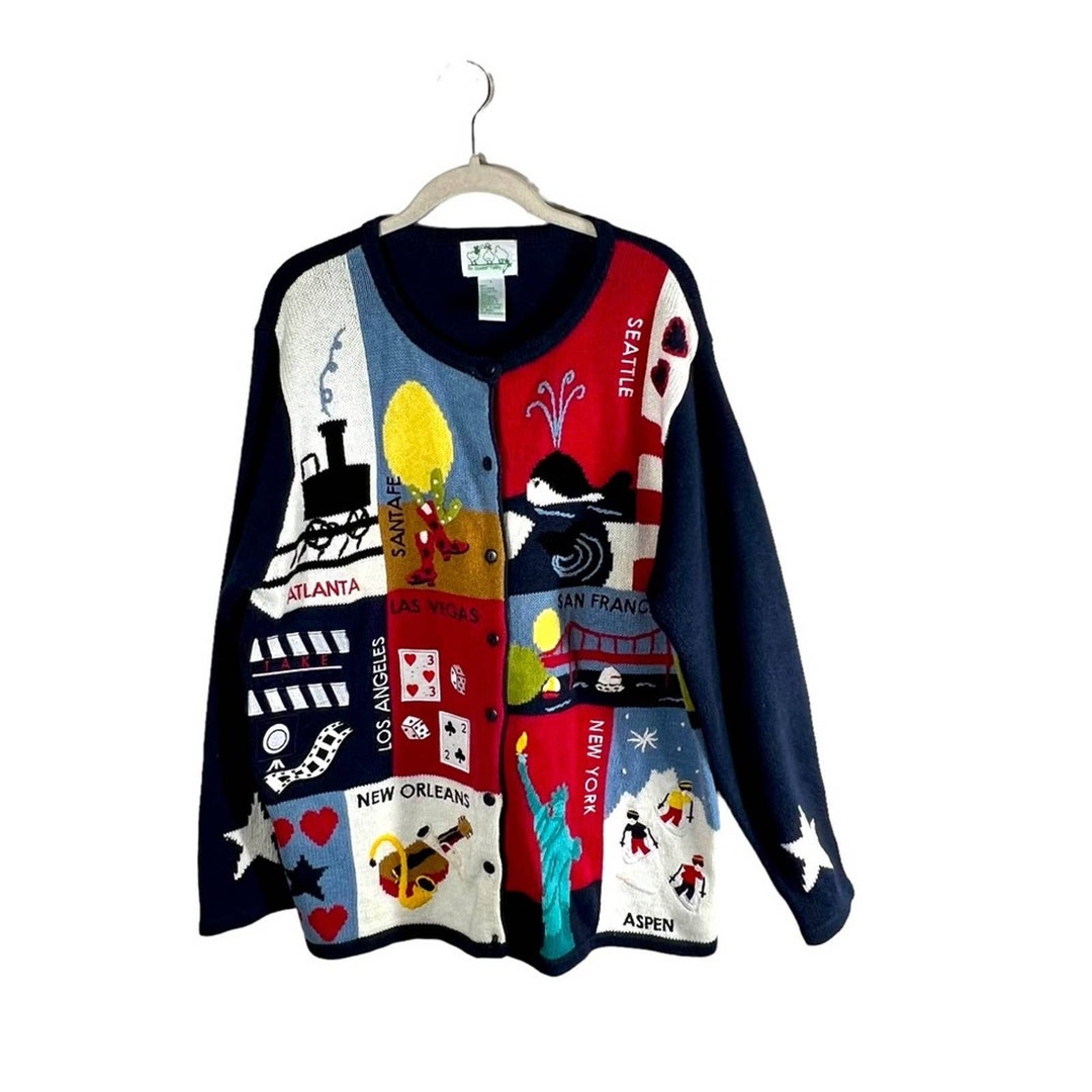 Rare Vintage Quacker Factory Destination Cities Cardigan - Etsy