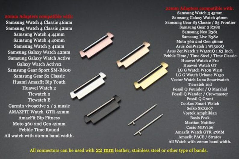 Stainless Steel Watch Band Connector for Samsung Watch 3/4/5/6 Metal ...