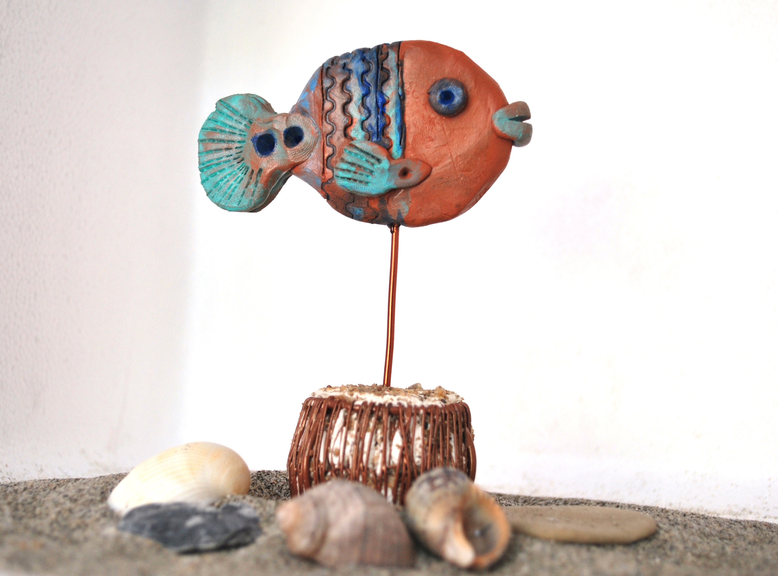 Small Fish Sculpture Red Clay Sculpture Hand Made | Etsy