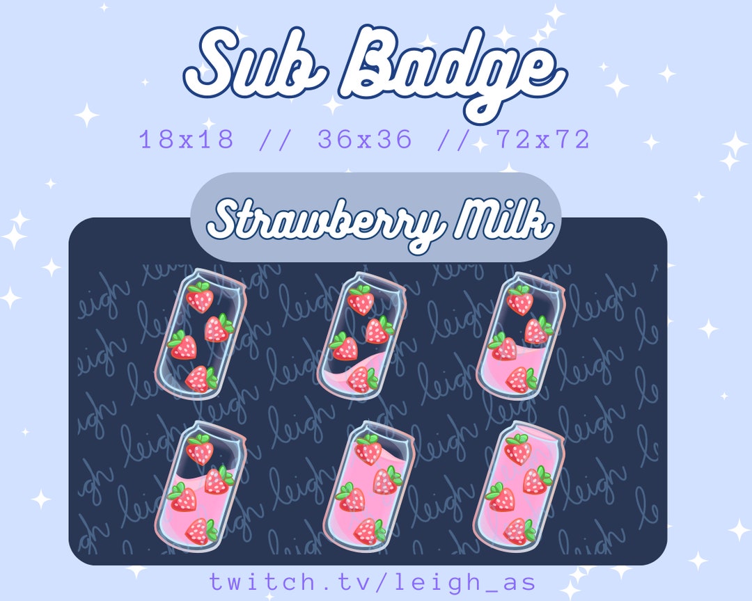 Strawberry Milk Glass Sub Bit Badges for Twitch! - Streamer, Cute ...
