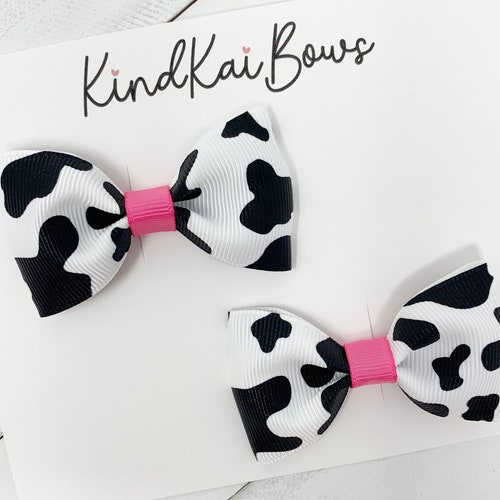 Cow Print Pigtail Hair Bows Cow Print and Pink Hair Bows - Etsy