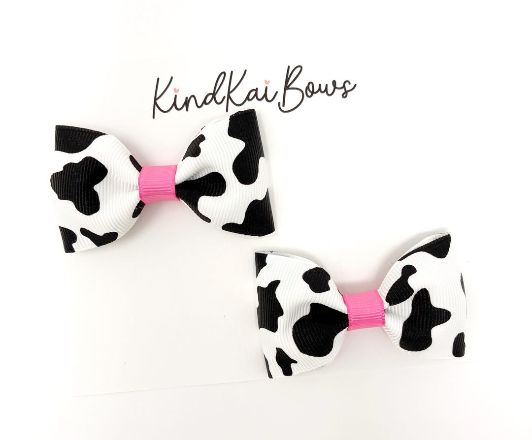 Cow Print Pigtail Hair Bows, Cow Print and Pink Hair Bows, Country ...