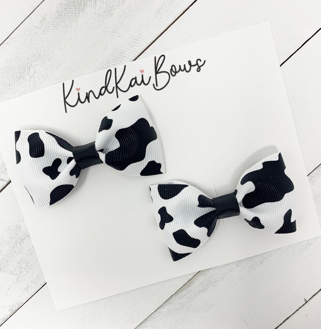 Cow Print Pigtail Hair Bows, Cow Hair Bows, Cow Girl Hair Bows, Farm ...