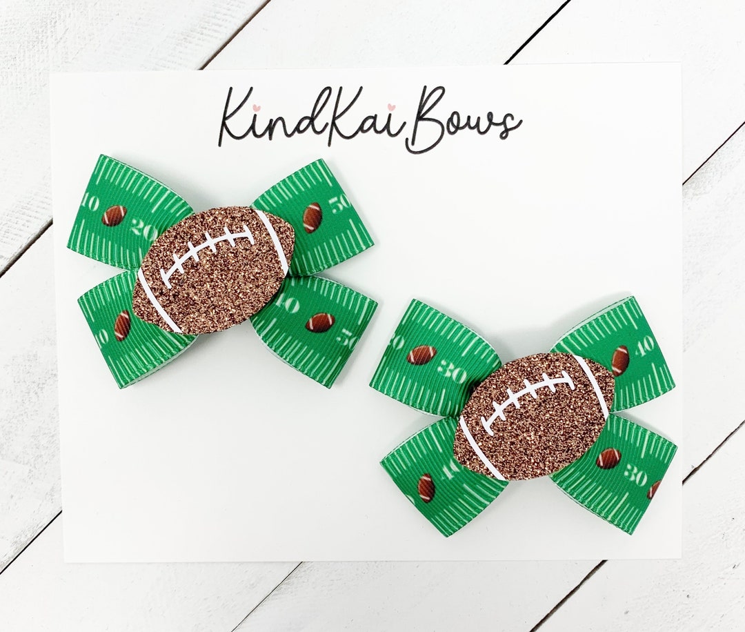 Football Pigtail Bows,football Hair Bows, Game Day Hair Bows, Football ...