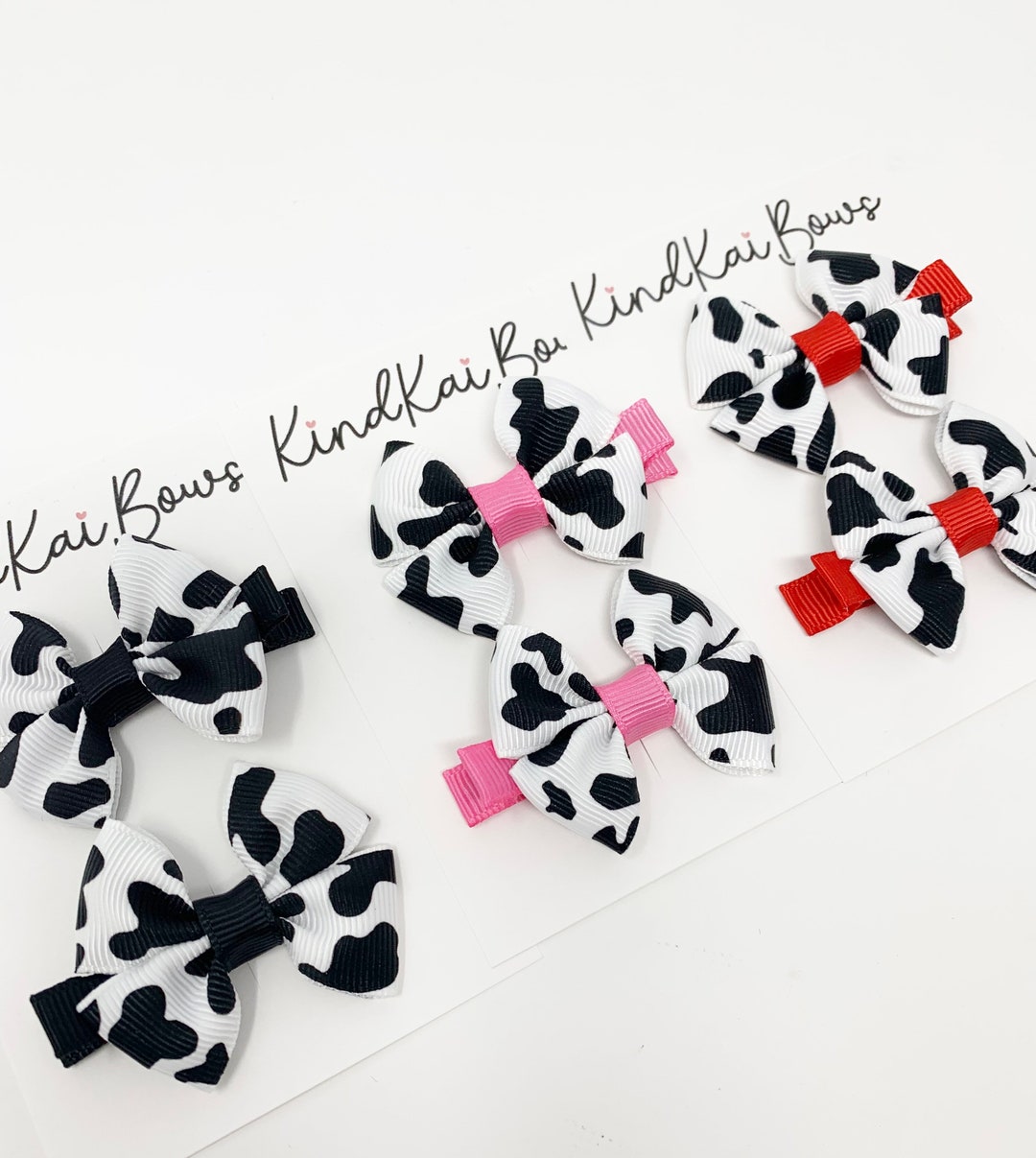 Cow Print Small Hair Bows, Toddler Pigtail Bows, Pink Cow Print, Red ...