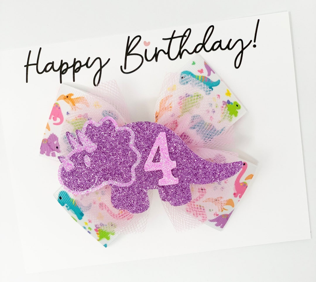Dinosaur Birthday Hair Bows, Personalized Birthday Number Bows, Pink ...