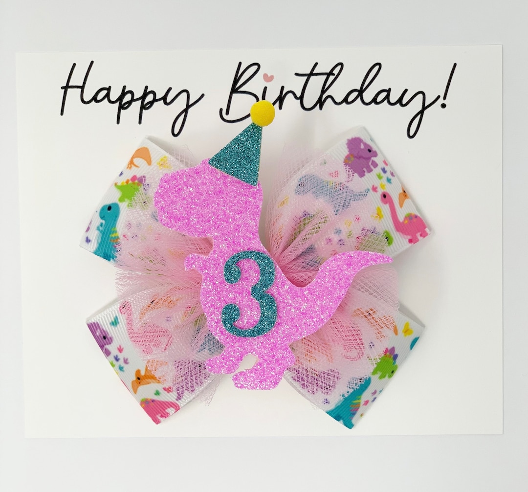 Dinosaur Birthday Hair Bows, Personalized Birthday Number Bows, Pastel ...
