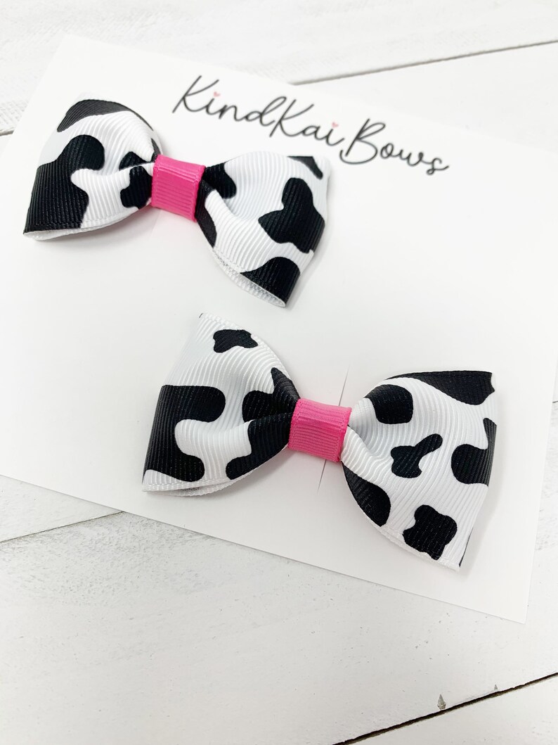 Cow Print Pigtail Hair Bows, Cow Print and Pink Hair Bows, Country ...