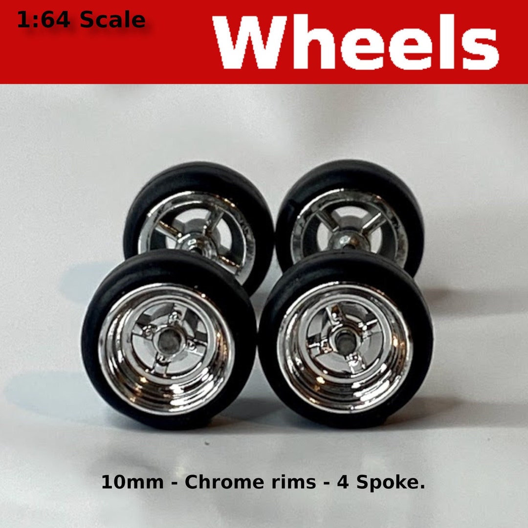 10mm/10mm JDM Chrome Rims 4 Spoke Rubber Tire Set. - Etsy