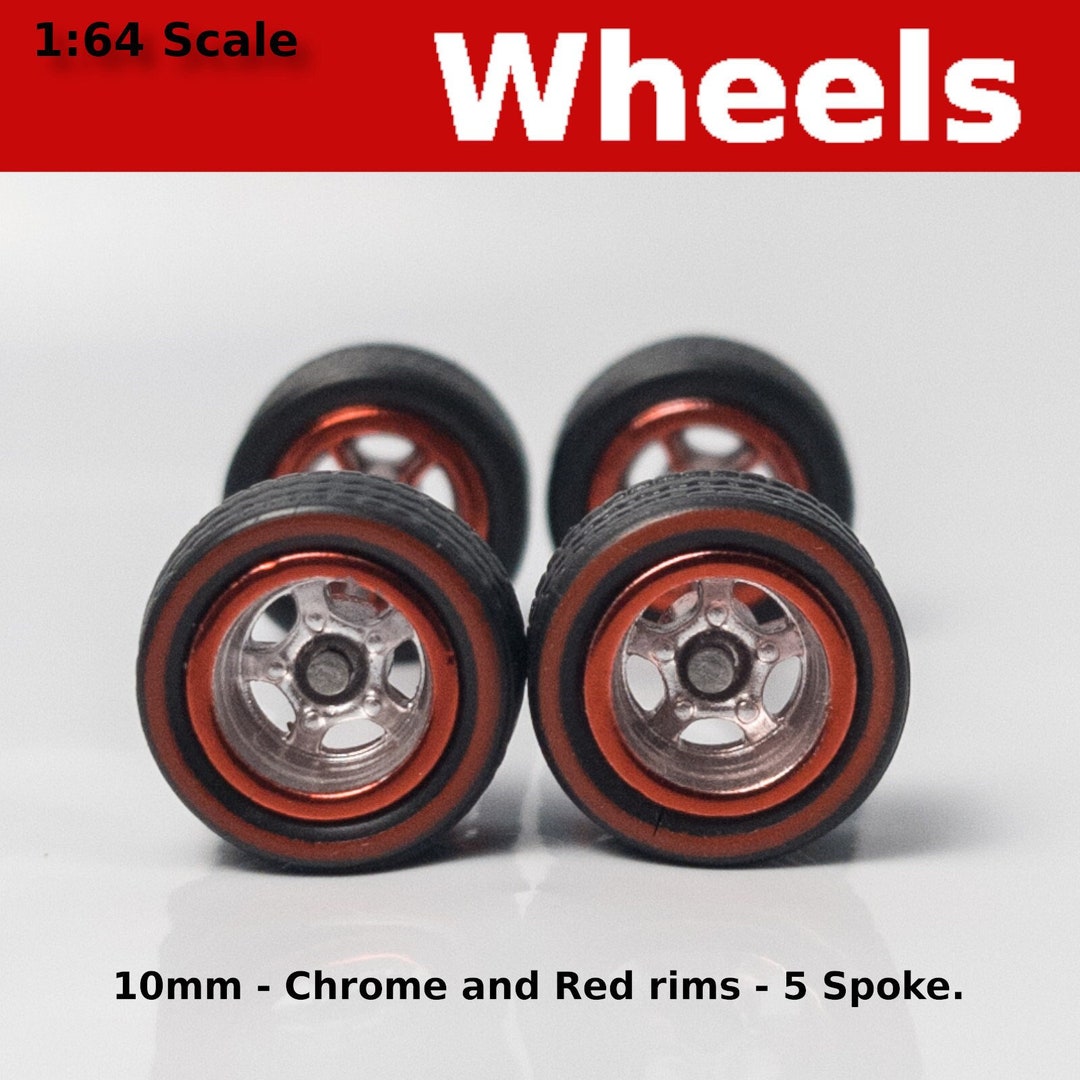 10/10mm Redline With Chrome and Red Rims 5 Spoke Treaded Rubber Tire ...
