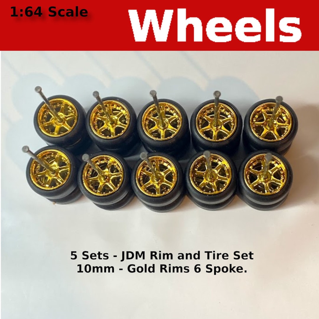5 Sets - 10mm/10mm JDM Gold Rims 6 Spoke Rubber Tire Sets. - Etsy
