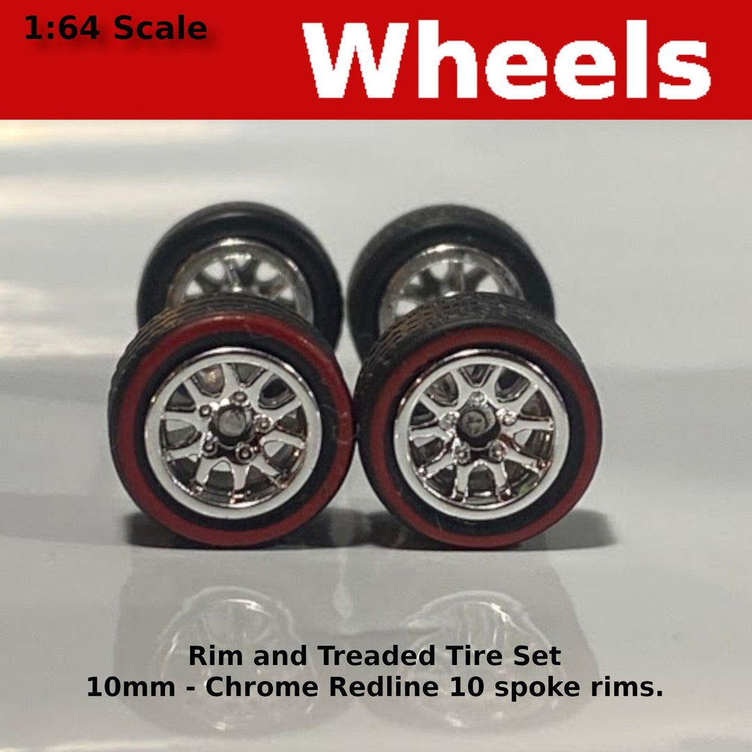 10/10mm Chrome 10 Spoke Redline Treaded Rubber Tire Set. - Etsy