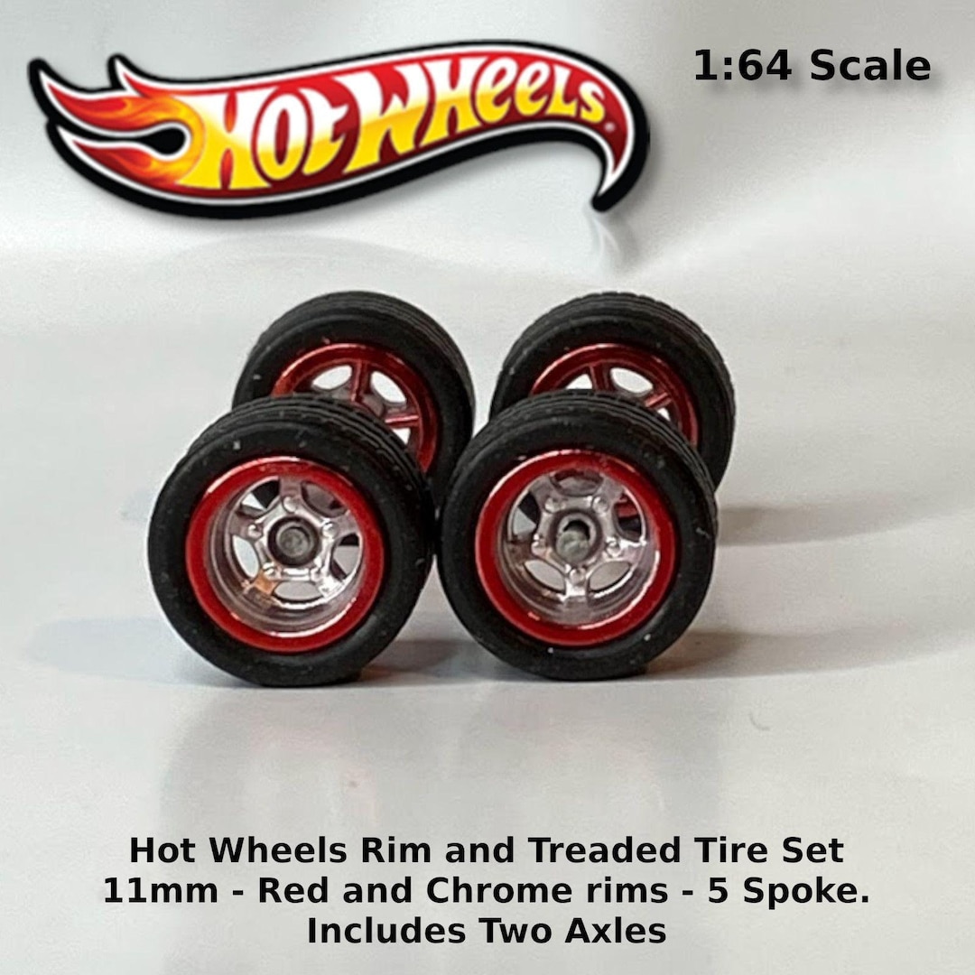 5 Spoke Red and Chrome With Black Tires Wheels and Tires - Etsy