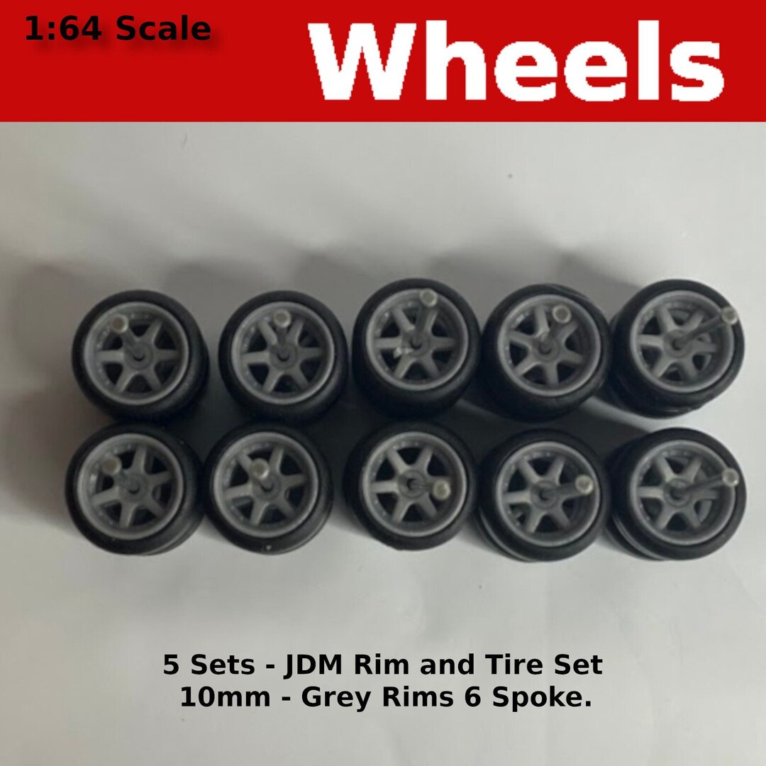 5 Sets - 10mm/10mm JDM Grey Rims 6 Spoke Rubber Tire Sets. - Etsy