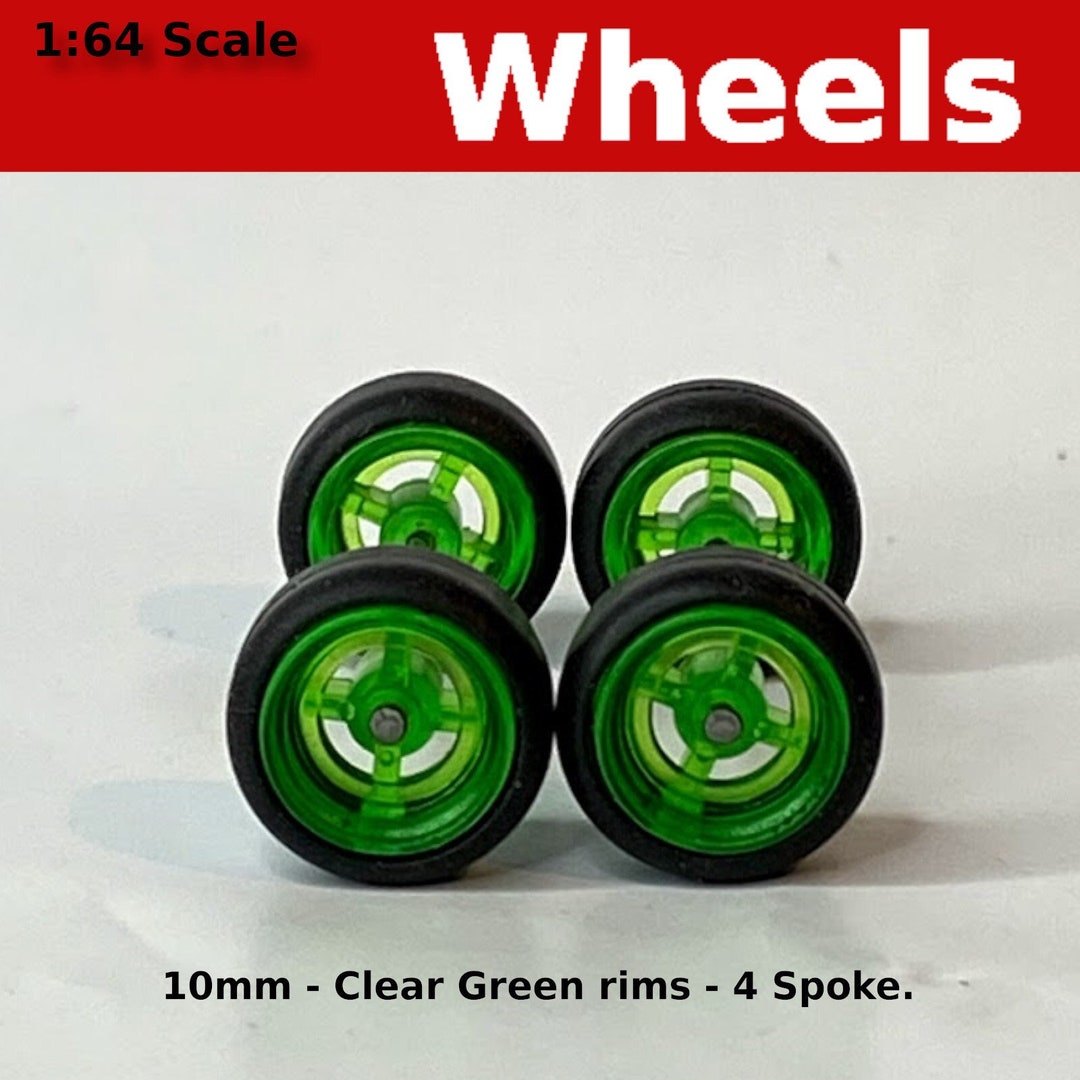10mm/10mm JDM Clear Green Rims 4 Spoke Rubber Tire Set. - Etsy