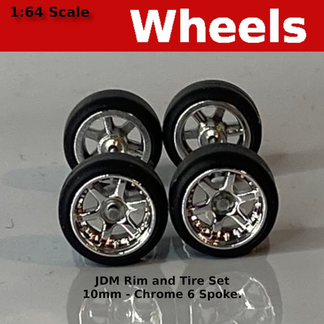 10mm/10mm JDM Chrome 6 Spoke Rubber Tire Set. - Etsy