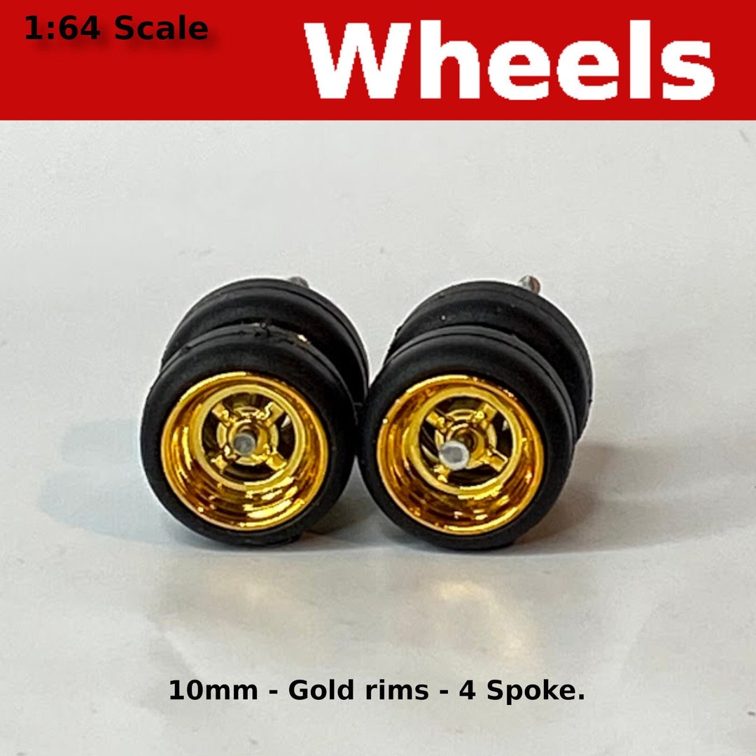 10mm/10mm JDM Gold Rims 4 Spoke Rubber Tire Set. - Etsy
